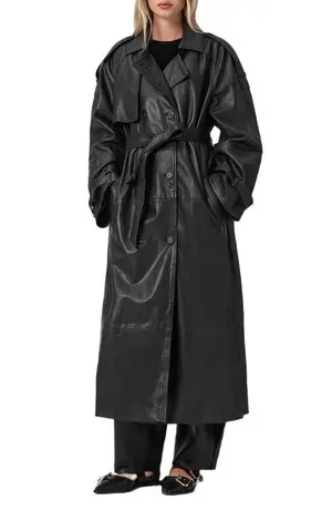Women's Black Leather Trench Coats