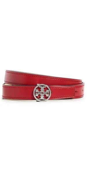 Tory Burch Miller Smooth Reversible Belt Red Sky/praline/silver
