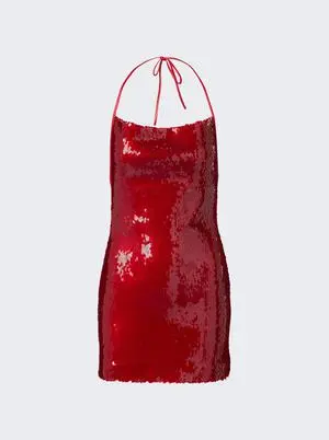 David Koma Halterneck Mini Sequin Dress - Red