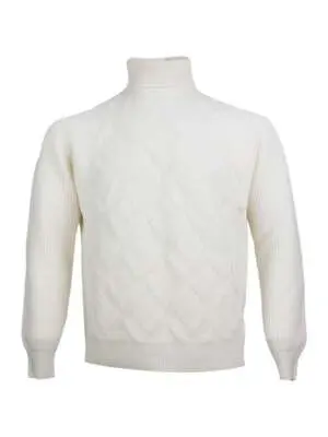 BARBA NAPOLI Barba Turtleneck Wool Sweater Diamond Pattern - White