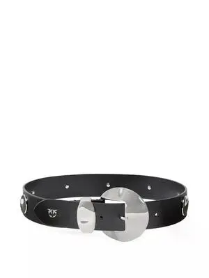 Pinko Studded Leather Belt With Metallic Buckle - Black