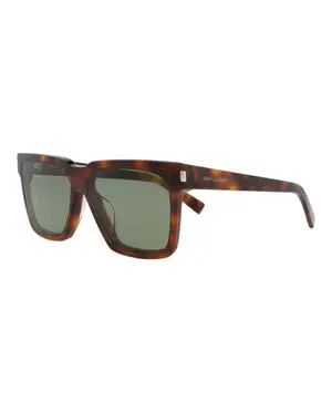 Saint Laurent Square Rectangle Sunglasses - Havana Havana Green (sl610f/30014627/003)