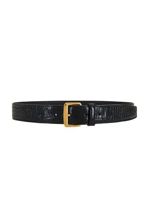 Saint Laurent Croc Embossed Leather Belt - Nero
