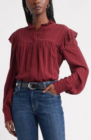 Treasure & Bond Ruffle Button-up Shirt - Red Grape