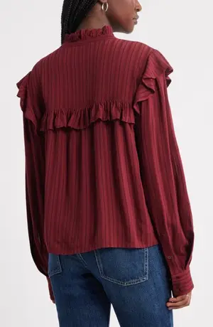 Treasure & Bond Ruffle Button-up Shirt - Red Grape