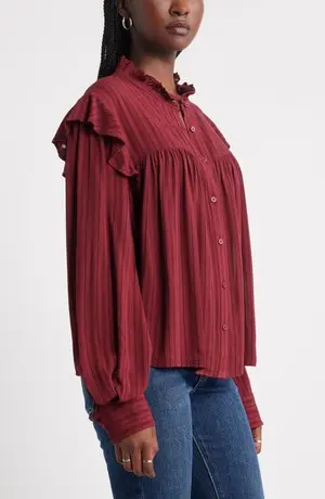 Treasure & Bond Ruffle Button-up Shirt - Red Grape