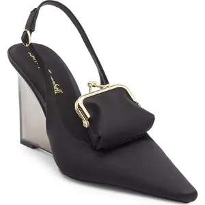 Jeffrey Campbell Pay Me Slingback Wedge Pumps - Black Satin Combo