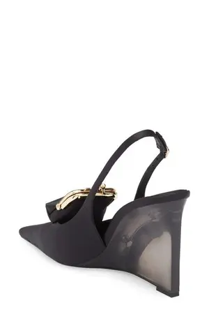 Jeffrey Campbell Pay Me Slingback Wedge Pumps - Black Satin Combo