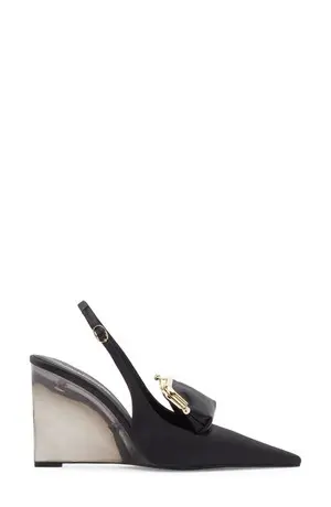 Jeffrey Campbell Pay Me Slingback Wedge Pumps - Black Satin Combo