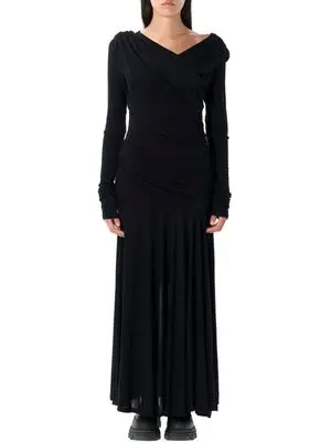 GANNI Long Sleeve Draped Maxi Dress - Black
