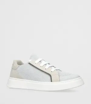 Brunello Cucinelli Suede And Knit Sneakers With Monili Detail