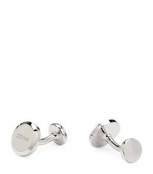 Hugo Boss Logo-embossed Round Cufflinks - Silver