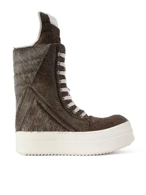 Rick Owens Mega Geobasket Calf Hair High-top Sneakers - Brown