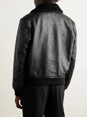 Saint Laurent Shearling-trimmed Full-grain Leather Jacket - Black