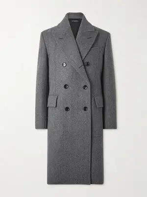 TOM FORD Double-breasted Herringbone Wool Overcoat - Gray