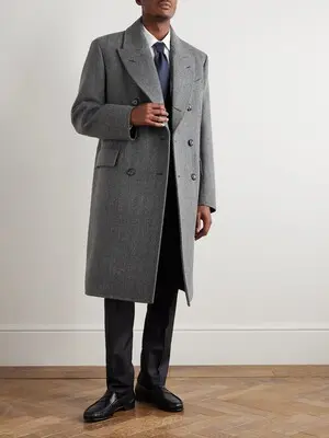 TOM FORD Double-breasted Herringbone Wool Overcoat - Gray