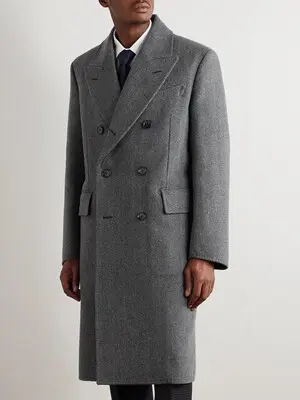TOM FORD Double-breasted Herringbone Wool Overcoat - Gray