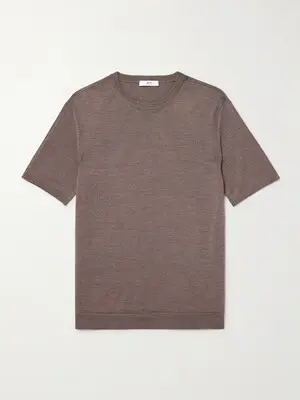 Mr P. Ribbed Merino Wool T-shirt - Brown