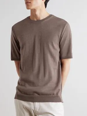 Mr P. Ribbed Merino Wool T-shirt - Brown