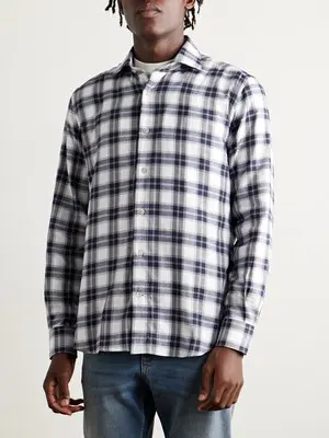 Eleventy Checked Cotton And Lyocell-blend Flannel Shirt