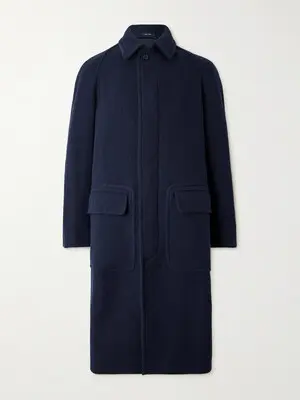 DRAKE'S Wool Balmacaan Jacket - Blue