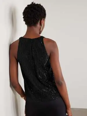 Veronica De Piante Alizeh Sequin-embellished Striped Gauze Tank - Black