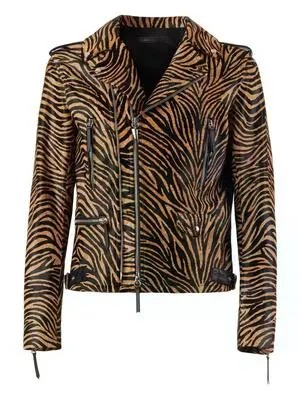 GIUSEPPE ZANOTTI Animal-print Biker Jacket - Neutrals