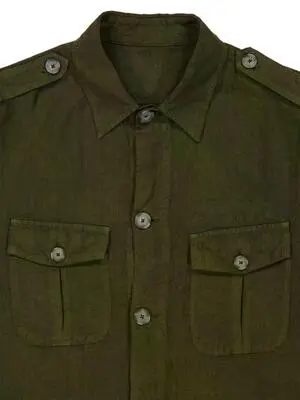 120% Lino Cargo-pockets Linen Shirt - Green
