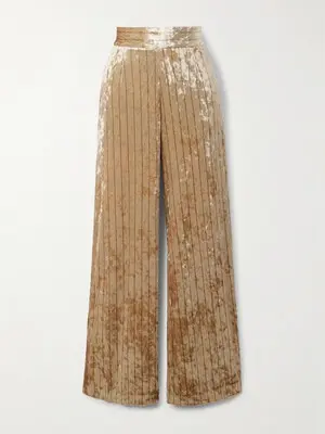 Loretta Caponi Cipro Pinstriped Crushed-velvet Wide-leg Pants - Orange