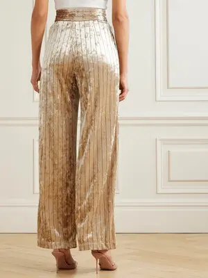 Loretta Caponi Cipro Pinstriped Crushed-velvet Wide-leg Pants