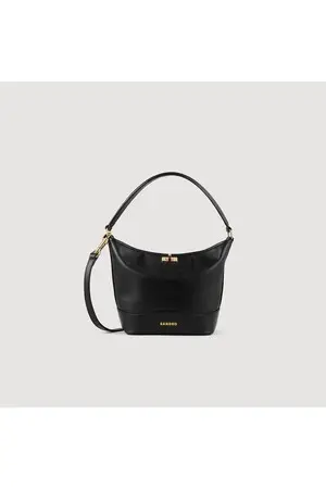 Sandro Tangoso Mini Leather Bucket Bag - Black