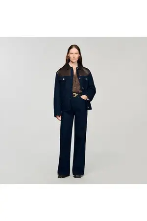 Sandro Denim Detail Rib Knit Cardigan - Blue / Navy