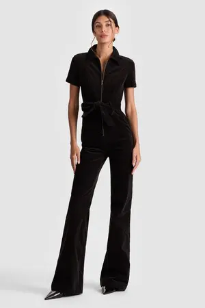Alice + Olivia Corduroy Wide Leg Jumpsuit - Black