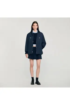 Sandro Quilted Puffer Jacket With Teddy Collar - Blue / Navy