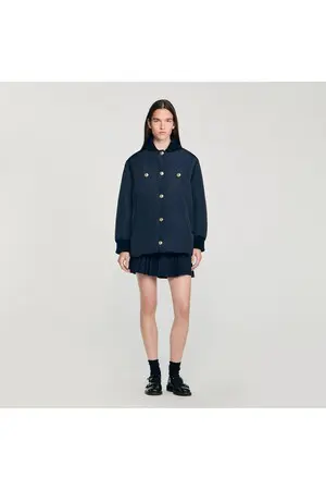 Sandro Quilted Puffer Jacket With Teddy Collar - Blue / Navy