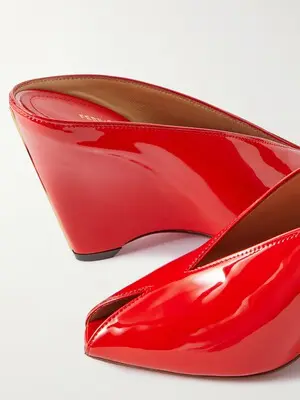 FERRAGAMO Alicia Patent-leather Wedge Mules - Red