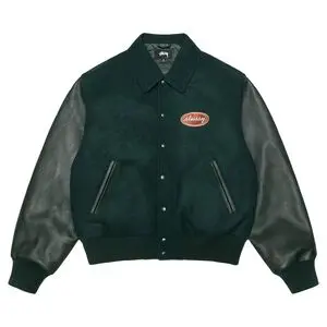 StÜssy Script Oval Varsity Jacket - Green