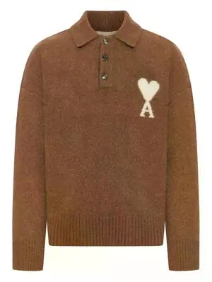 AMI Paris Heart-logo Sweater - Brown