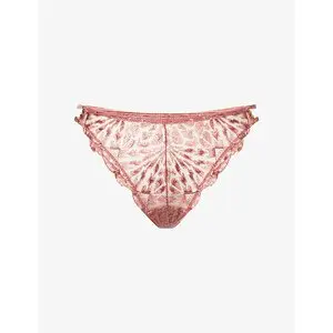 AUBADE Embroidered Semi-sheer Lace Thong - Warm Pink