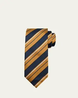 Brioni Regimental Stripe Silk And Cotton Tie - Blue