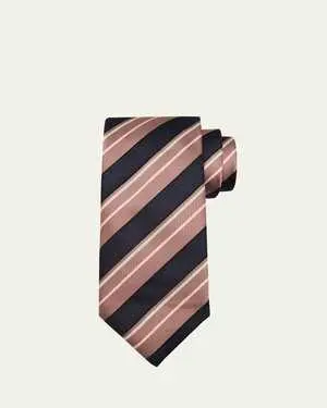 Brioni Regimental Stripe Silk And Cotton Tie - Pink