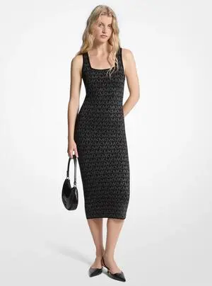 Michael Kors Metallic Logo Jacquard Midi Dress