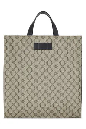Gucci Gg Supreme Canvas Web Vertical Tote - Black