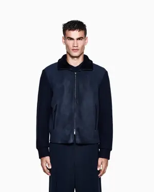 Giorgio Armani Lamb Shearling Suede And Virgin Wool Blouson - Blue