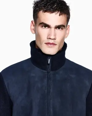 Giorgio Armani Lamb Shearling Suede And Virgin Wool Blouson - Blue