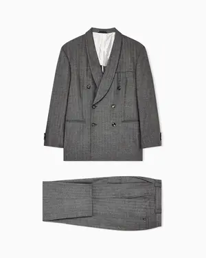 Giorgio Armani Heritage Line Double-breasted Suit In Chevron Virgin Wool And Cashmere - Grey
