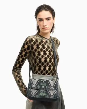Giorgio Armani Small La Prima Soft Embroidered Suede Bag