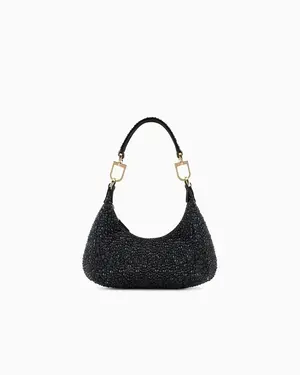 Giorgio Armani La Prima Satin Rhinestone Mini Hobo Bag - Black