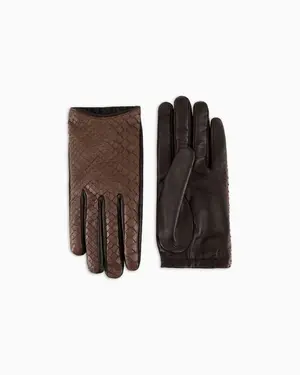 Giorgio Armani Python And Nappa-leather Gloves - Brown