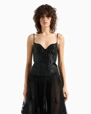 Giorgio Armani Bustier Top With Pinstripe Embroidery